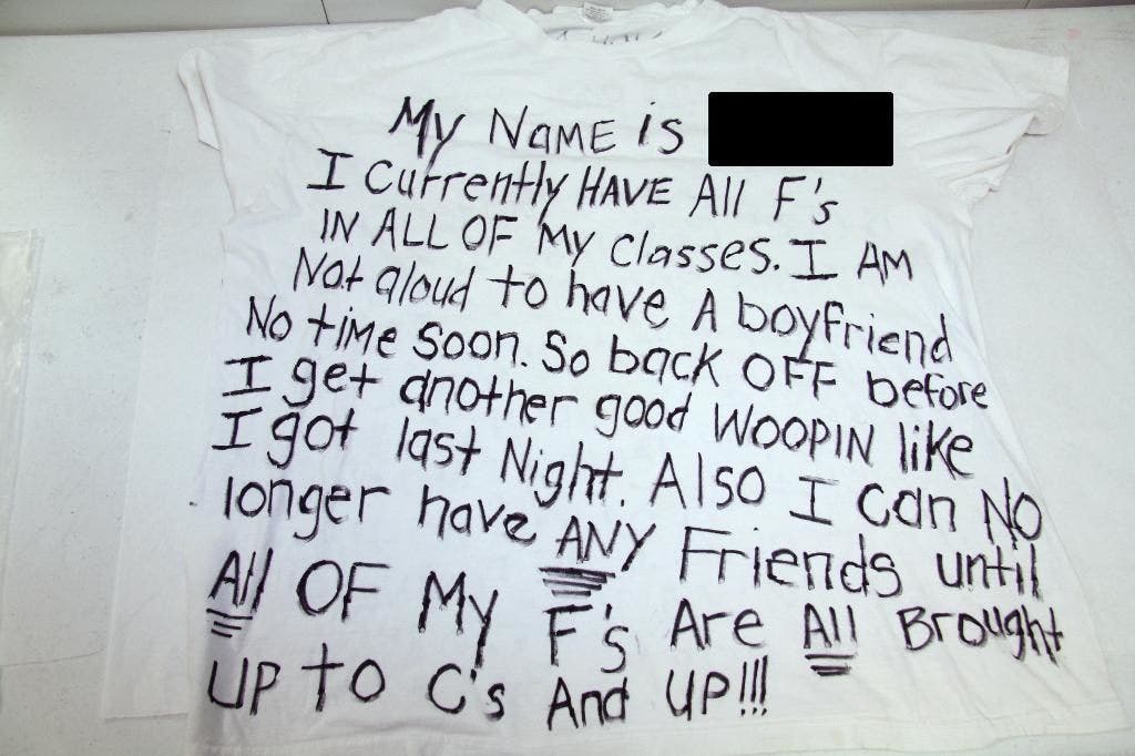 Woman hit child, sent her to school in T-shirt marked with embarrassing ...