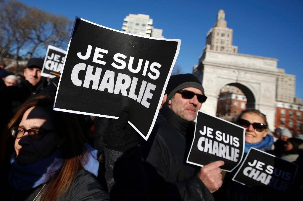 Hundreds rally in New York City to support free expression after French ...