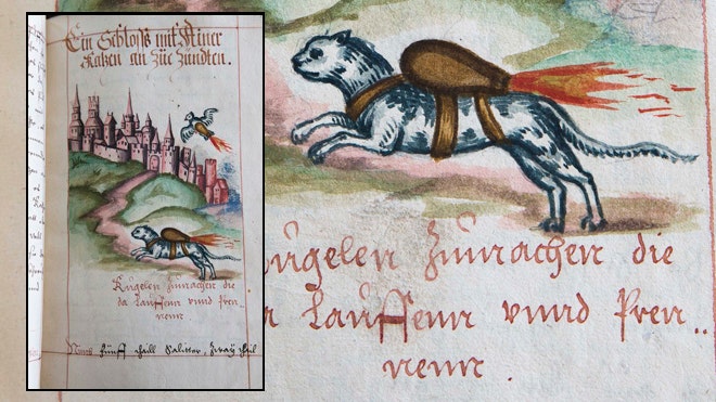 16th-century artillery manual shows illustration of 'rocket cat ...