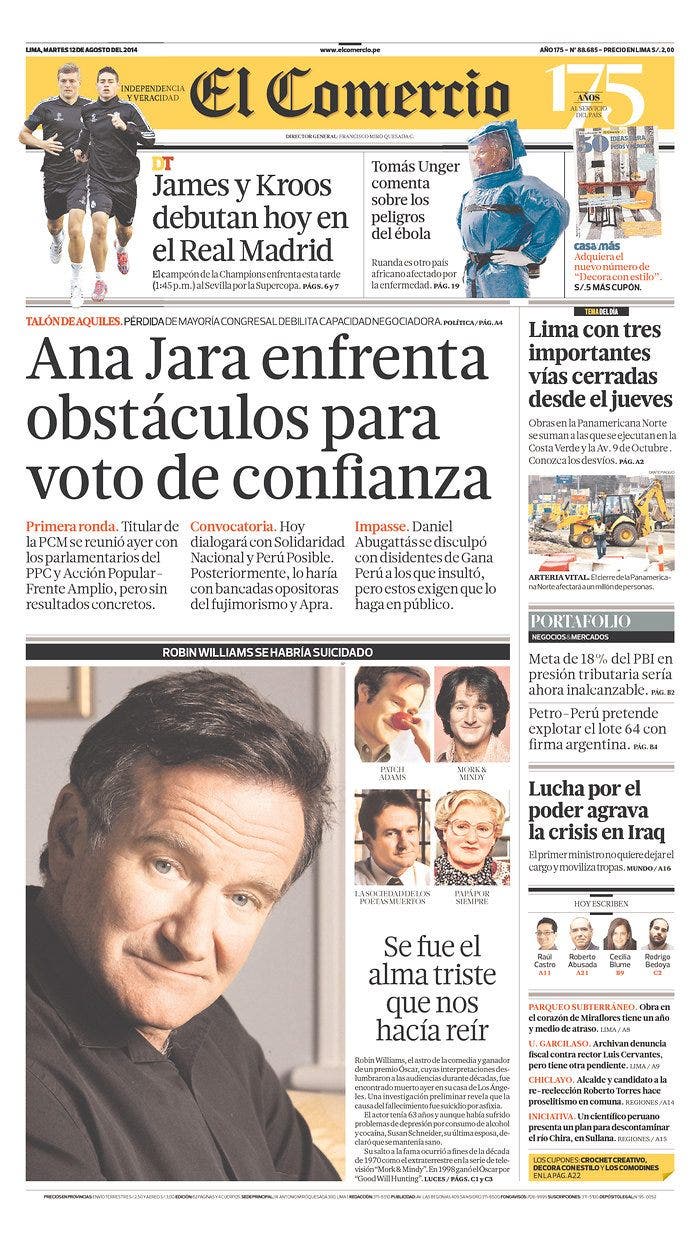 Robin William's Passing Made Covers Around The World | Fox News