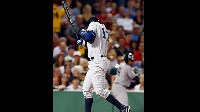 A-Rod hit by pitch 1st time up against Red Sox, responds with home run ...