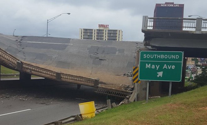 Section of bridge collapses on Oklahoma City expressway after struck by ...