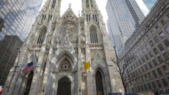 Painting of crucified Santa Claus outside St. Patrick's Cathedral draws ...
