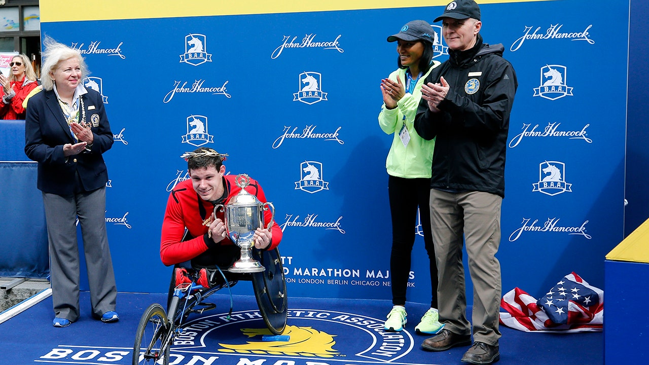American flag seen crumpled in corner after Boston Marathon race ...