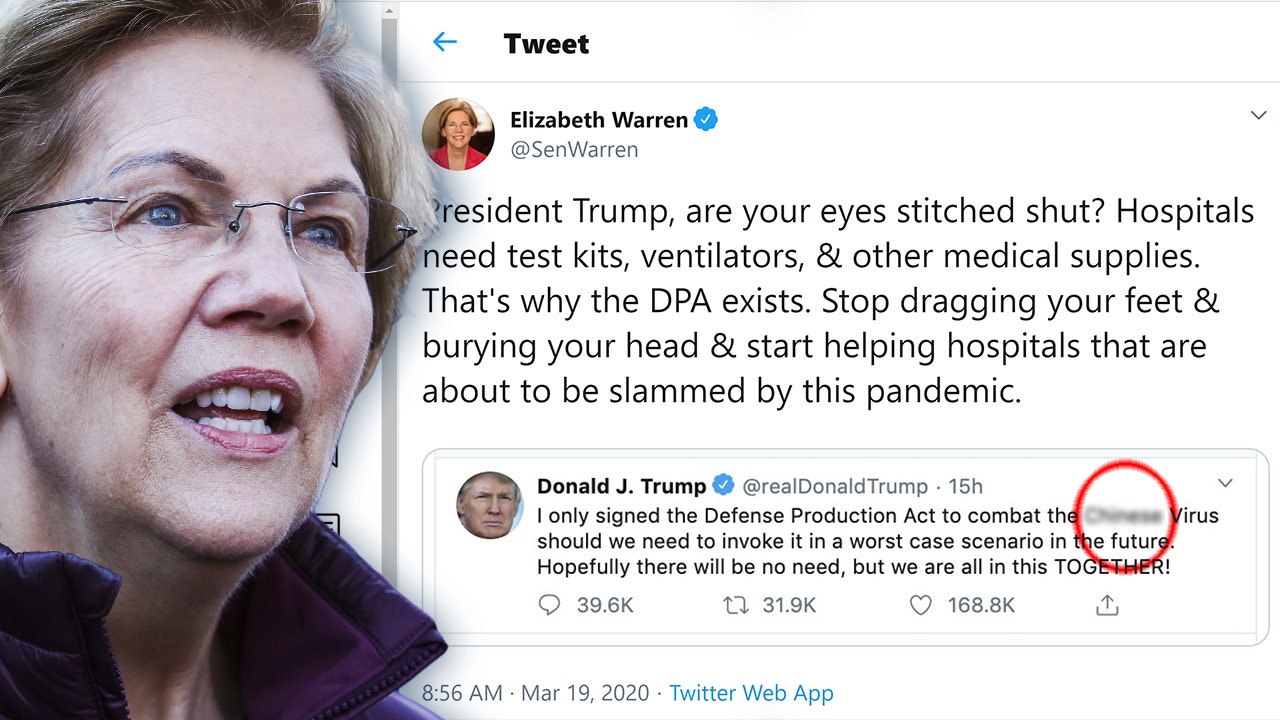 Elizabeth Warren censors word 'Chinese' from Trump coronavirus tweet ...