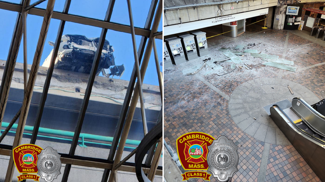 Photos show car dangling over the edge of Alewife MBTA parking garage ...